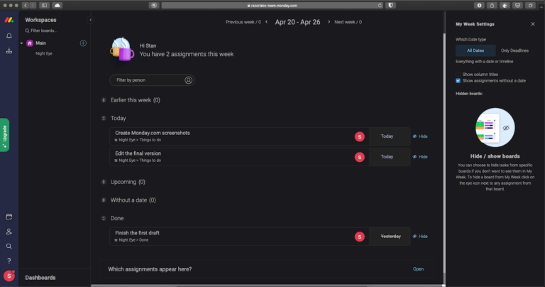 Monday.com Dark Mode | Night Eye