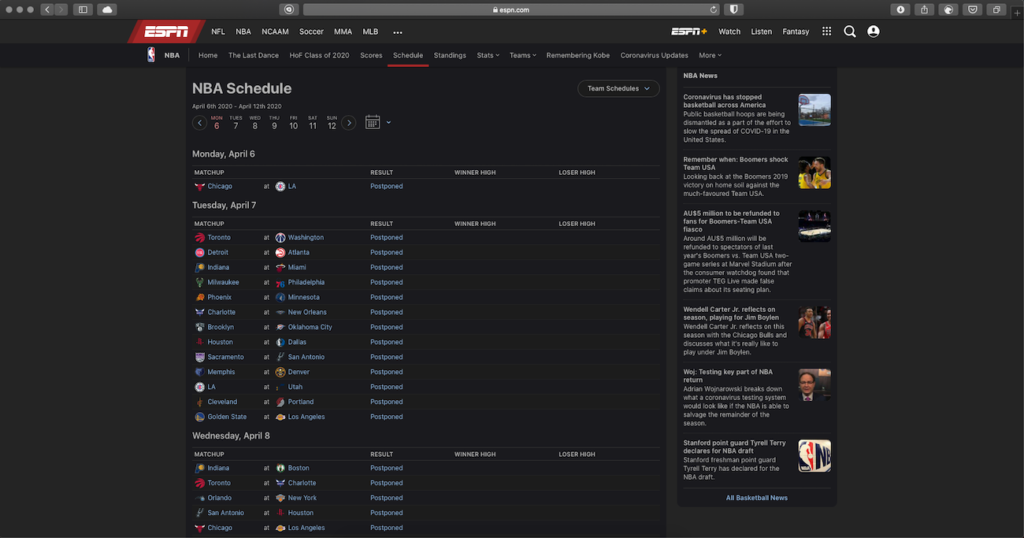 ESPN Dark Mode - Your Favourite Sports Website | Night Eye