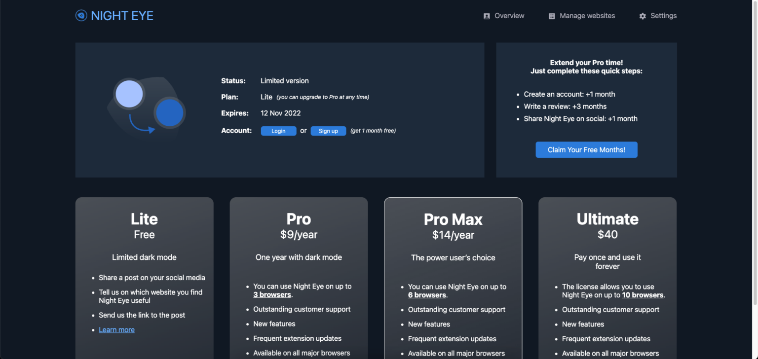 Night Eye Lite - Free Forever Dark Mode | Night Eye